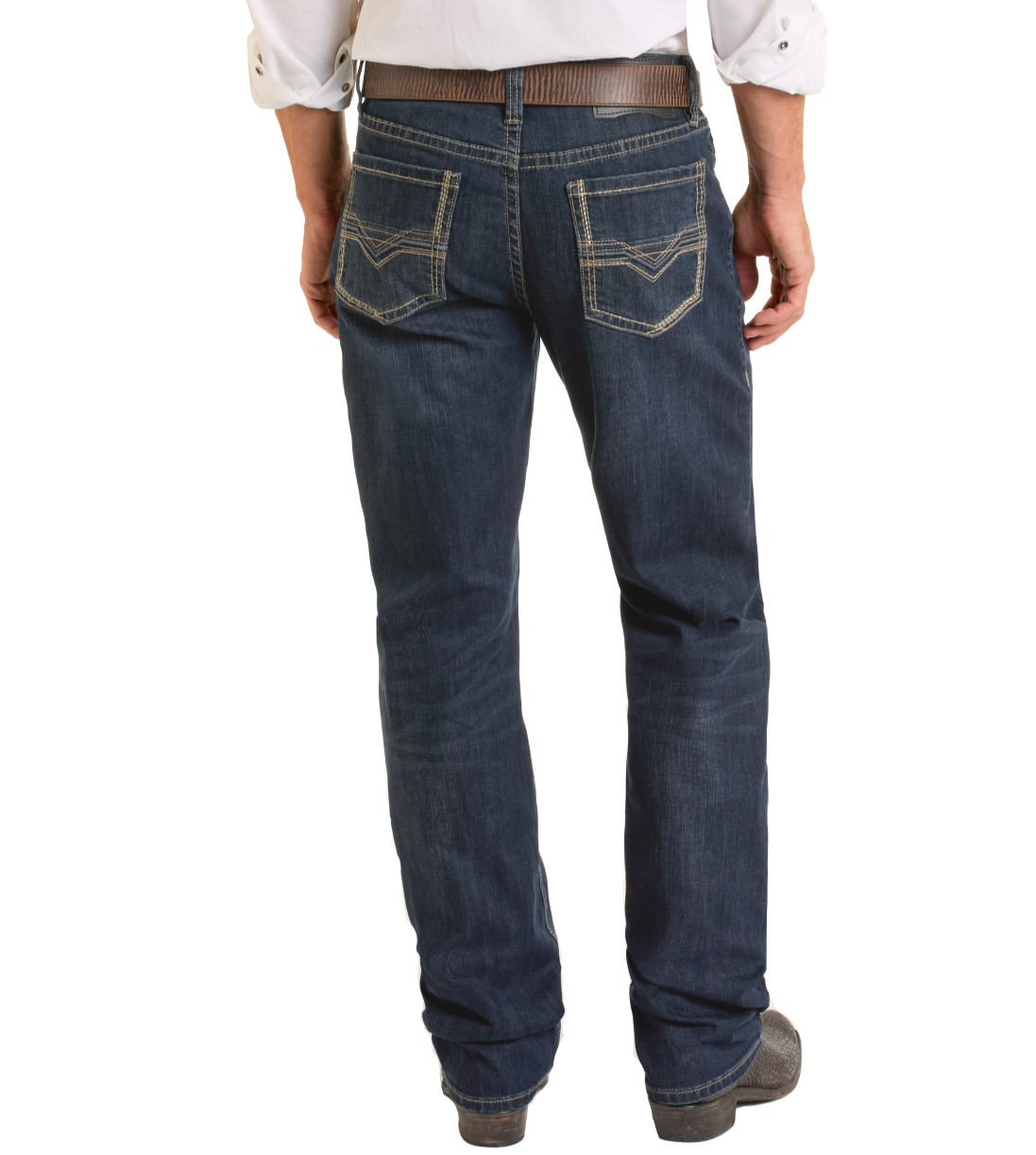 Mens High Rise Regular Fit Dark Wash Stackable Bootcut Jeans Rock