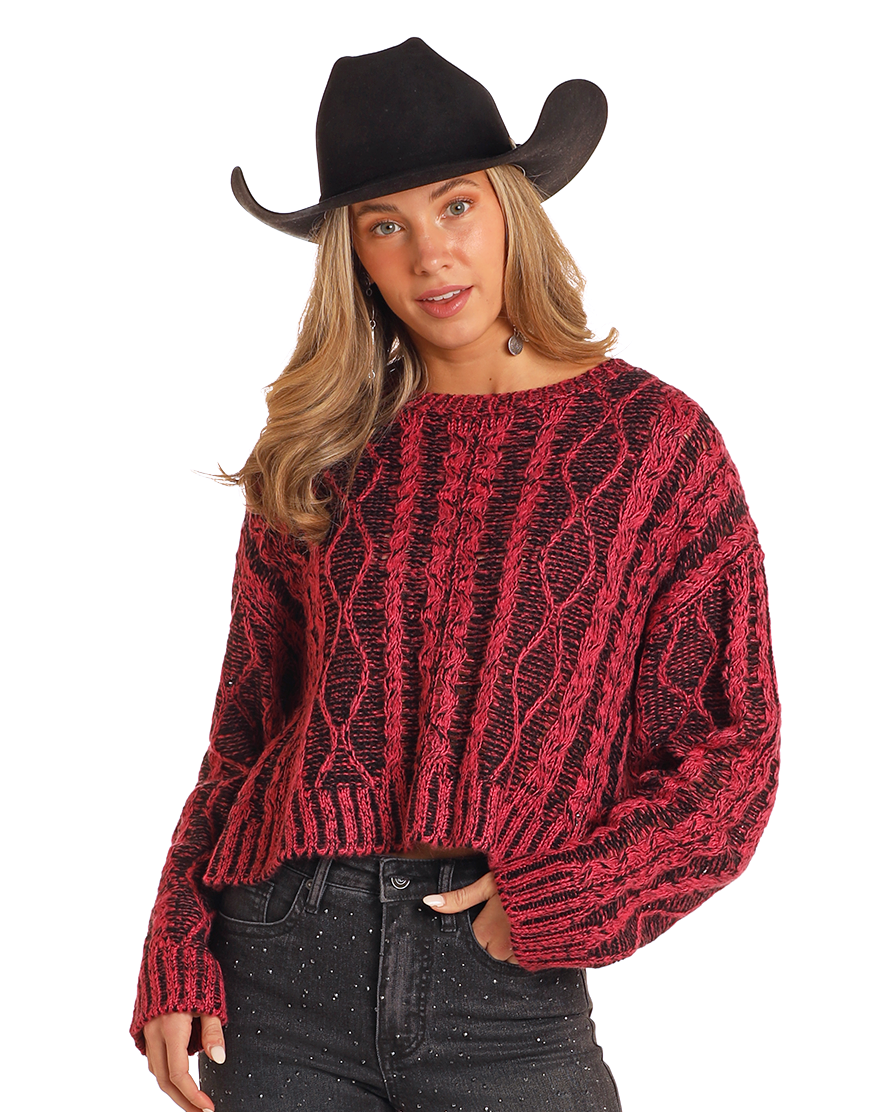 Women's Cable Knit Boxy Sweater | Rock & Roll Denim Women's Cable Knit Boxy Sweater | Rock & Roll Denim