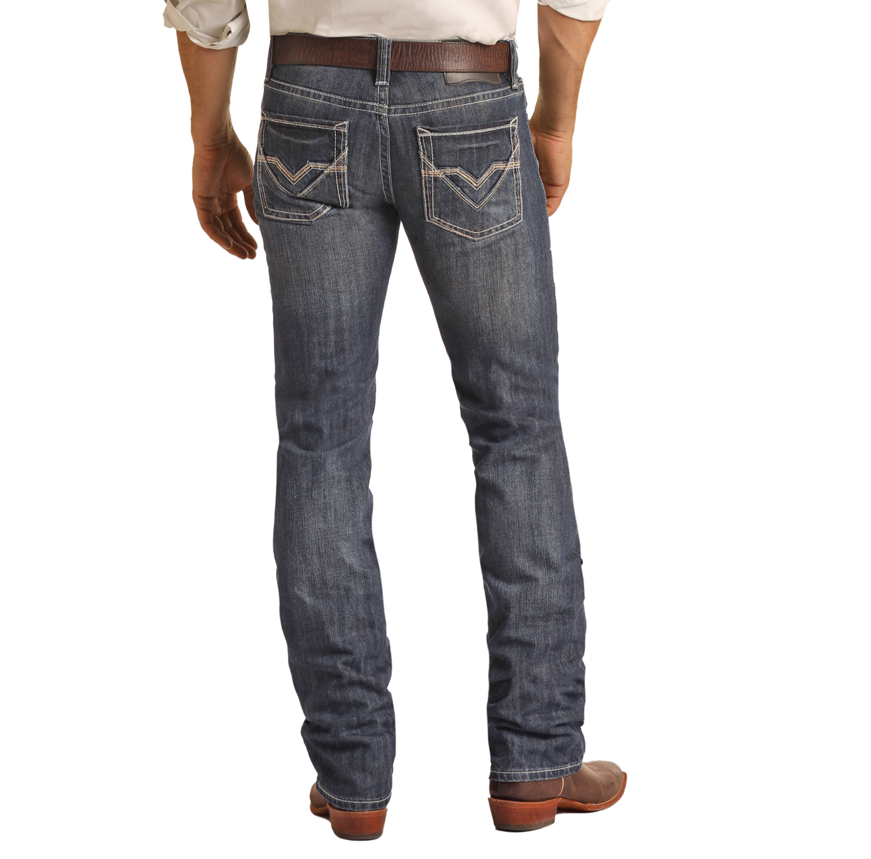 Mens Regular Fit Stackable Boot Jeans In Dark Wash Rock And Roll Denim