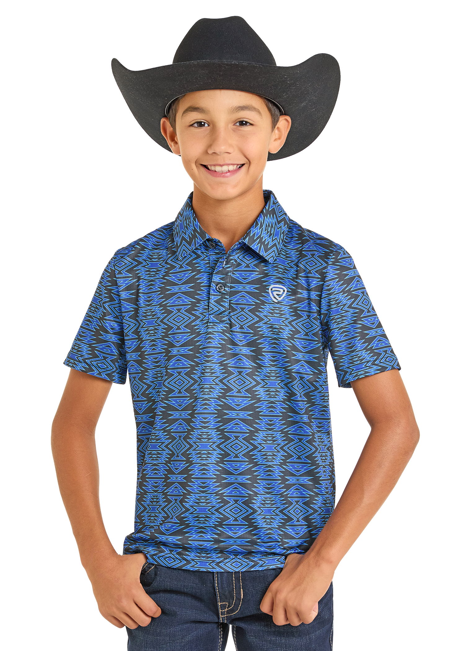 Boys' Black & Blue Aztec Polo | Rock & Roll Denim