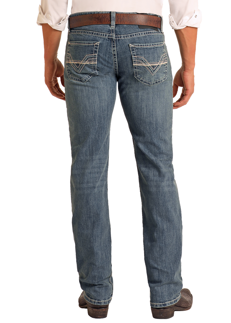 Men's Slim Fit Raised Pocket Stitch Straight Leg Jeans | Rock & Roll Denim