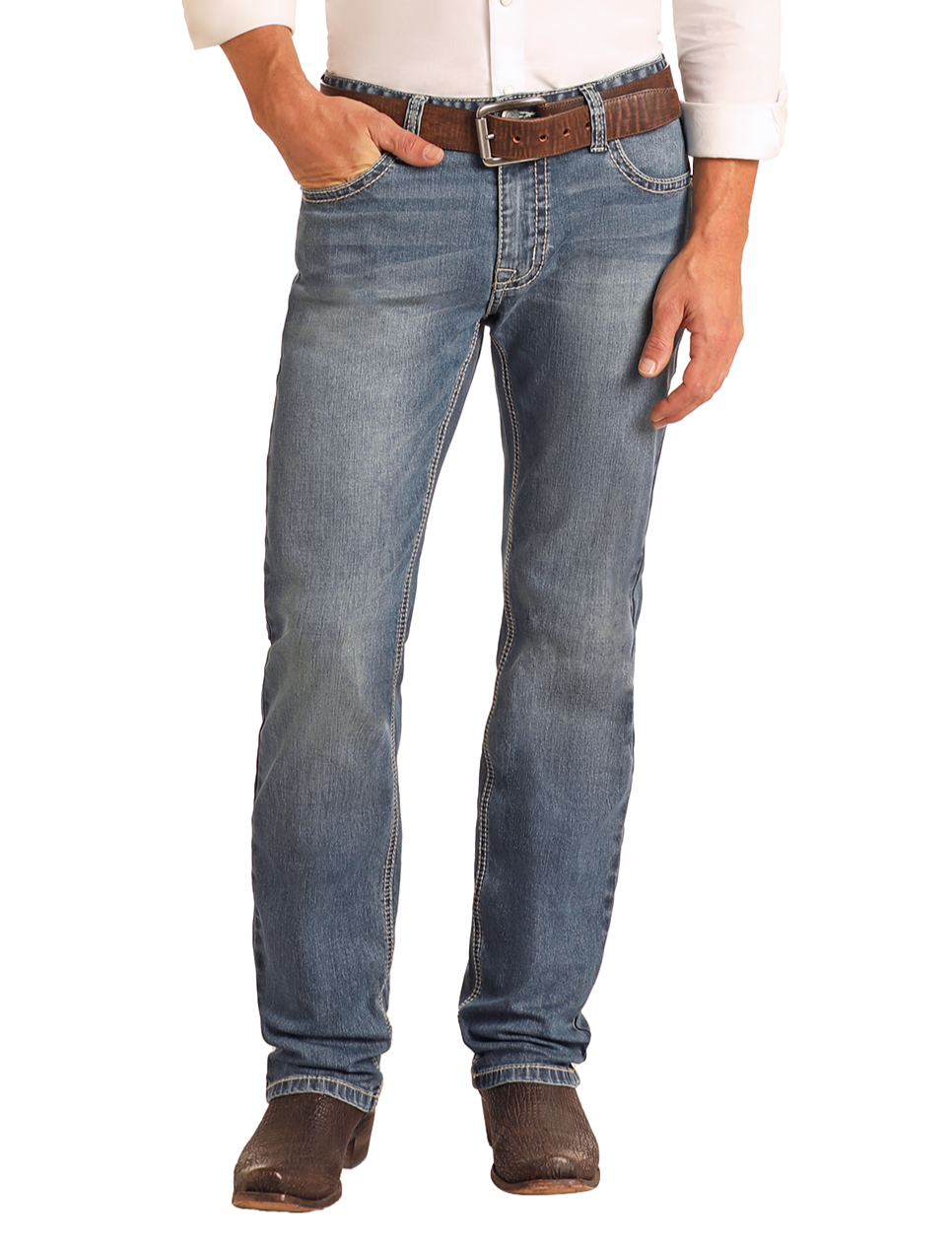 Men's Slim Fit Simple Embroidered Pocket Straight Leg Jeans | Rock ...