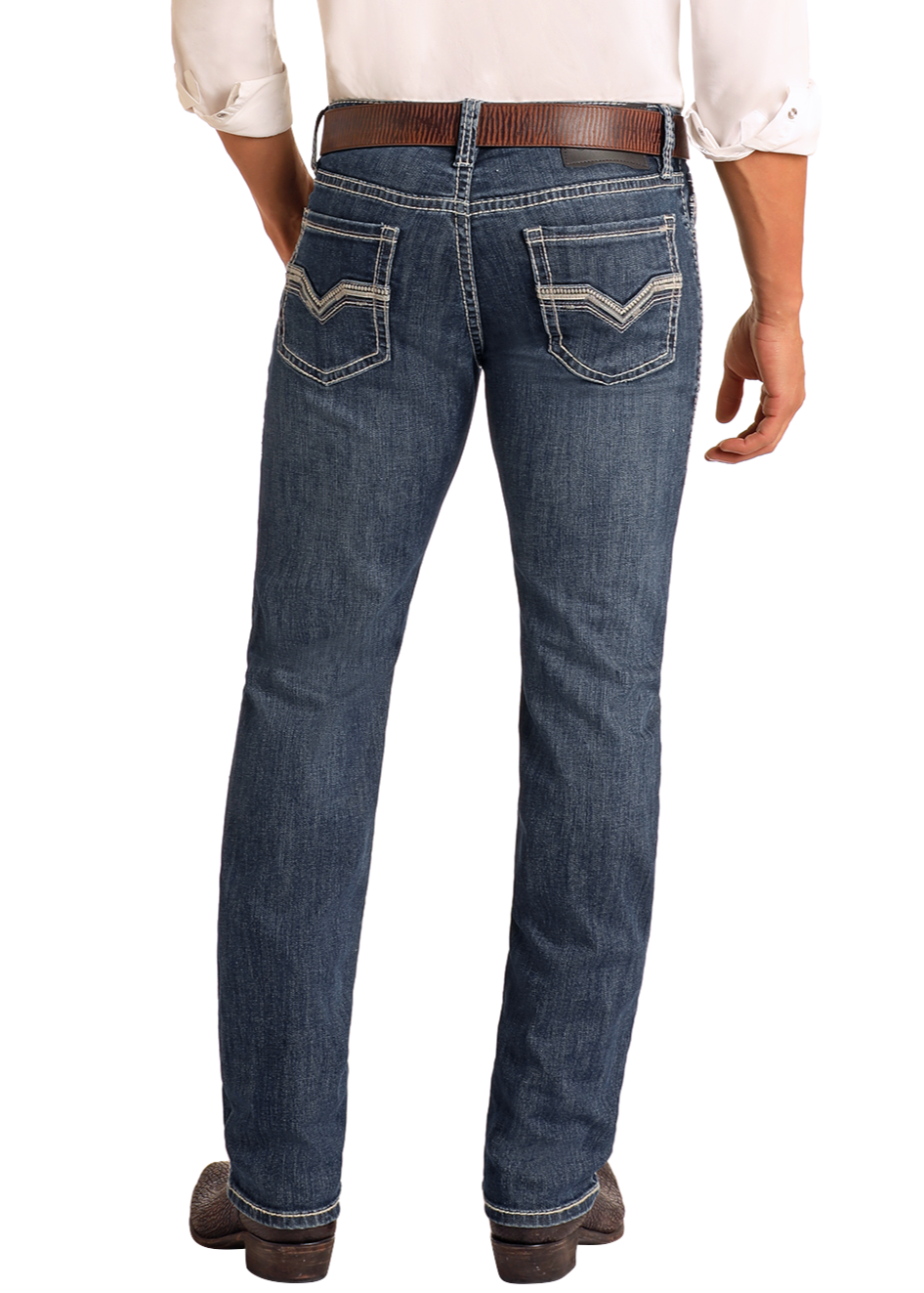 Men's Slim Fit Grey Pleather Embroidered Pocket Straight Leg Jeans ...