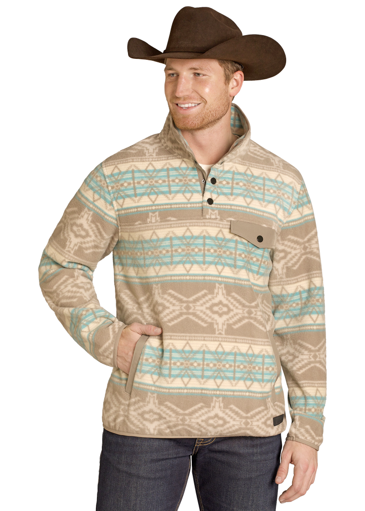 Men's Tan Aztec Snap Fleece Pullover | Rock & Roll Denim