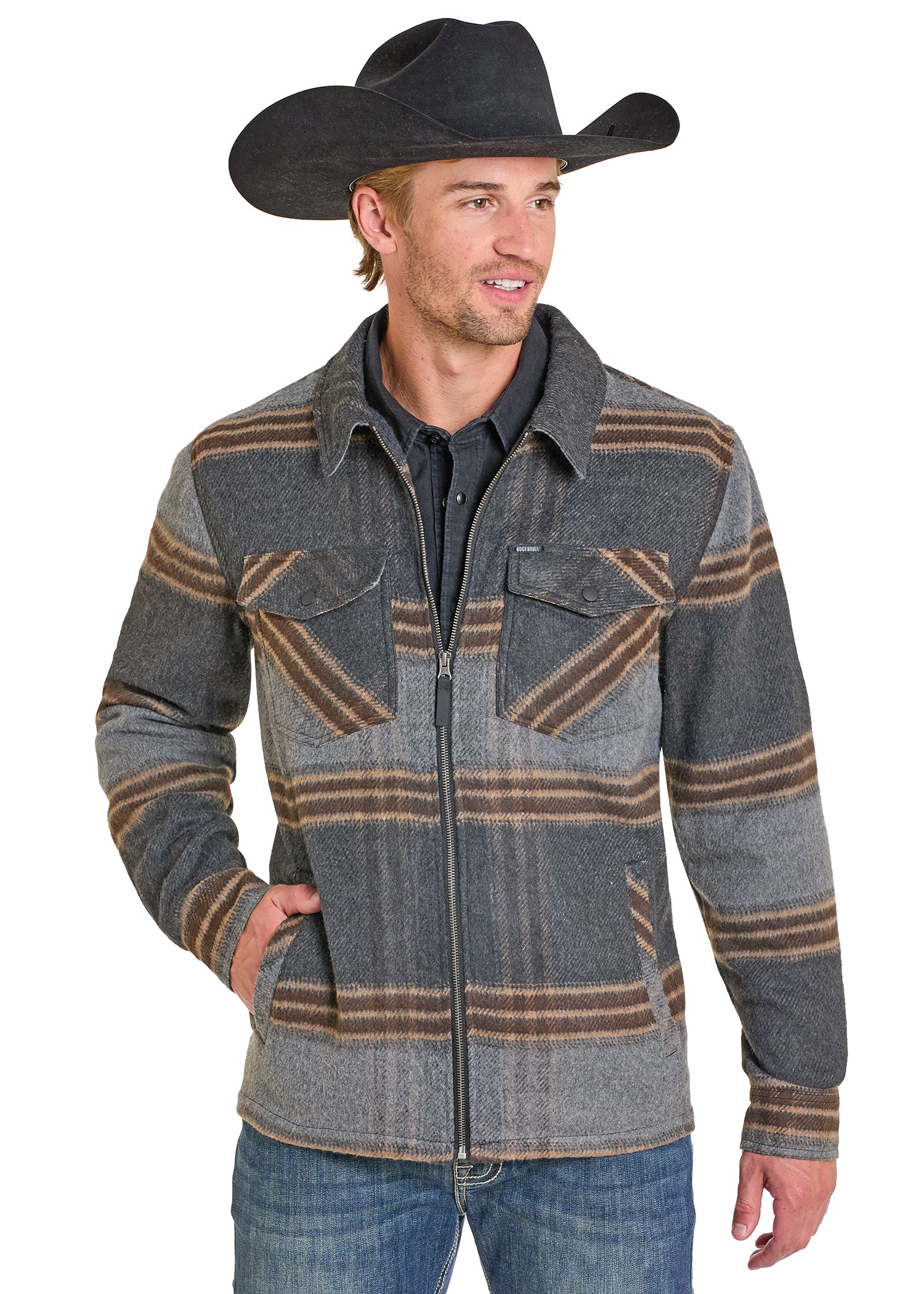 Men's Brushed Plaid Zip Up Shirt Jacket | Rock & Roll Denim