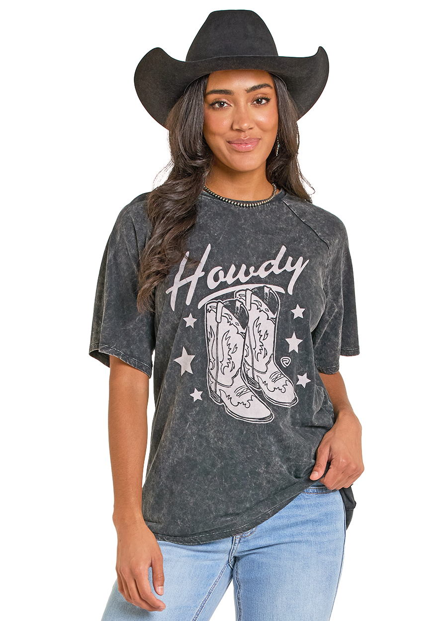 Women's Acid Wash Howdy Oversized Tee | Rock & Roll Denim