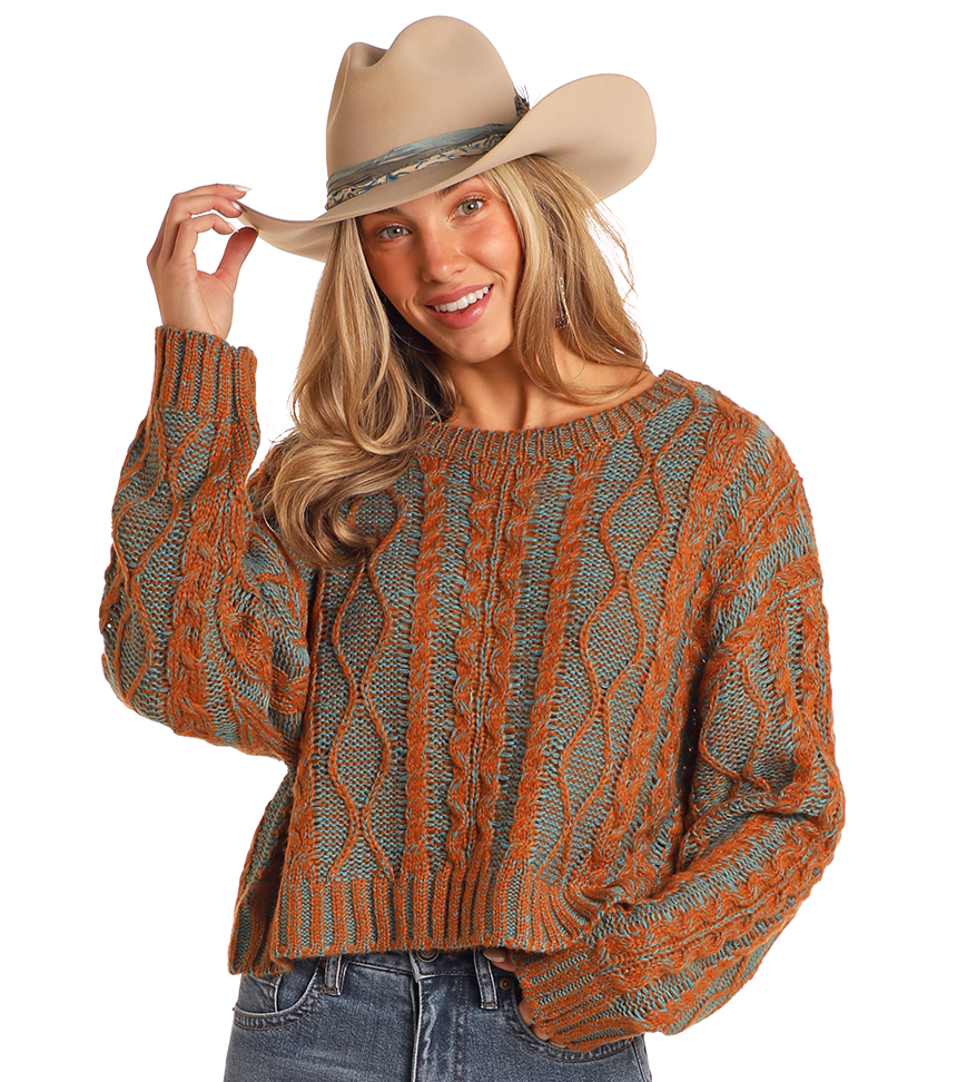 Women's Cable Knit Boxy Sweater | Rock & Roll Denim Women's Cable Knit Boxy Sweater | Rock & Roll Denim