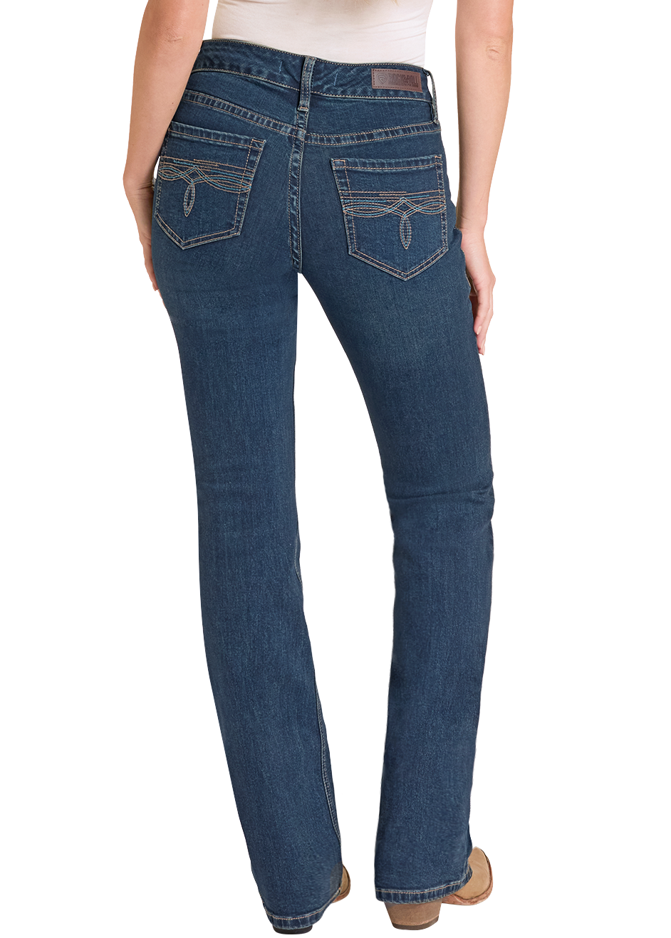 Women's Mid Rise Turquoise Boot Stitch Pocket Bootcut Jeans | Rock ...