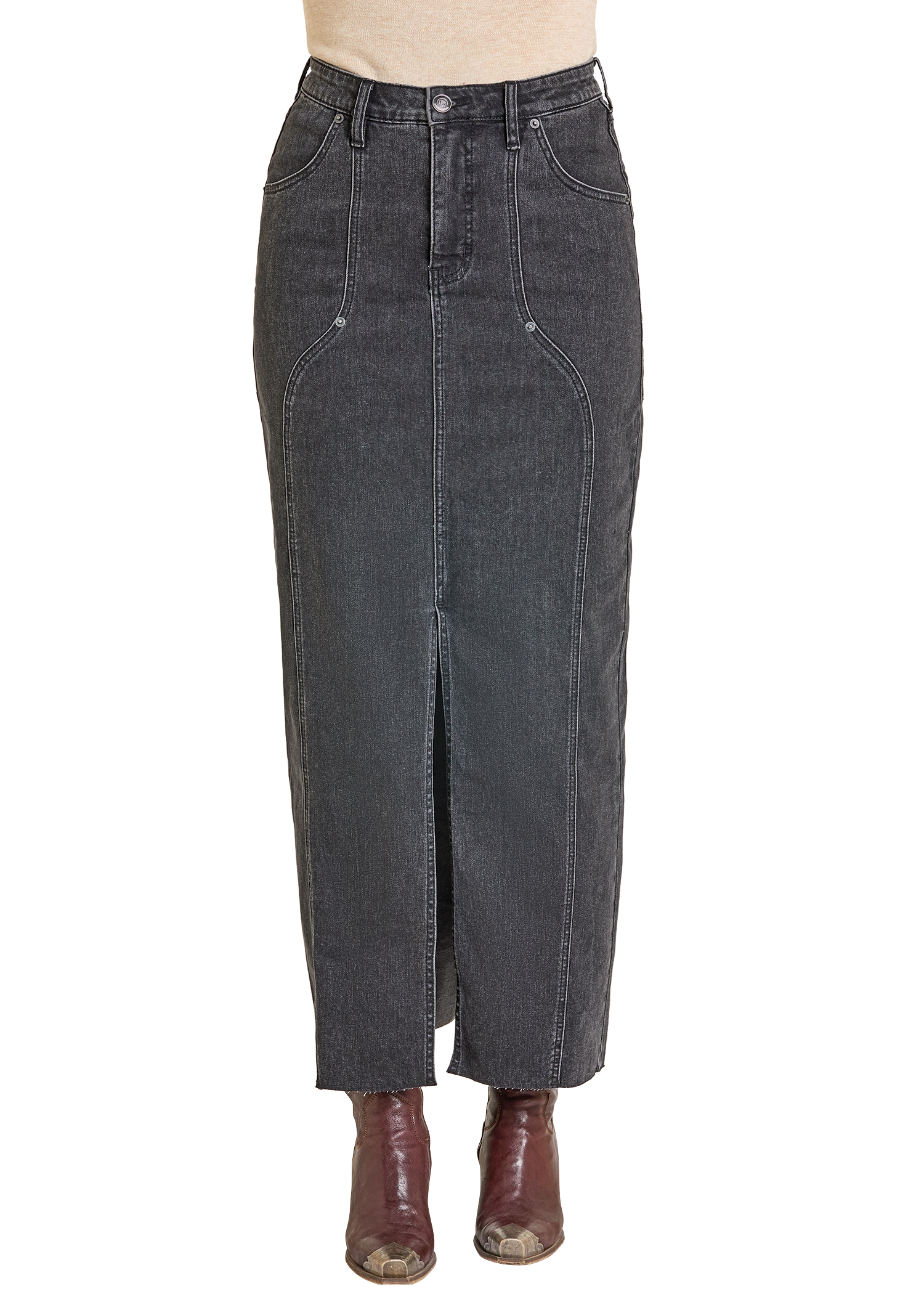 Women's Black Denim Maxi Skirt | Rock & Roll Denim