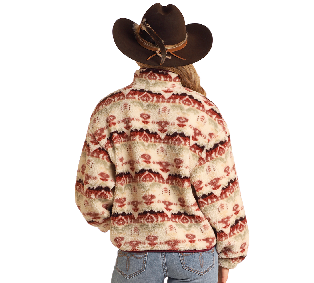Women's Aztec Print Sherpa Pullover | Rock & Roll Denim