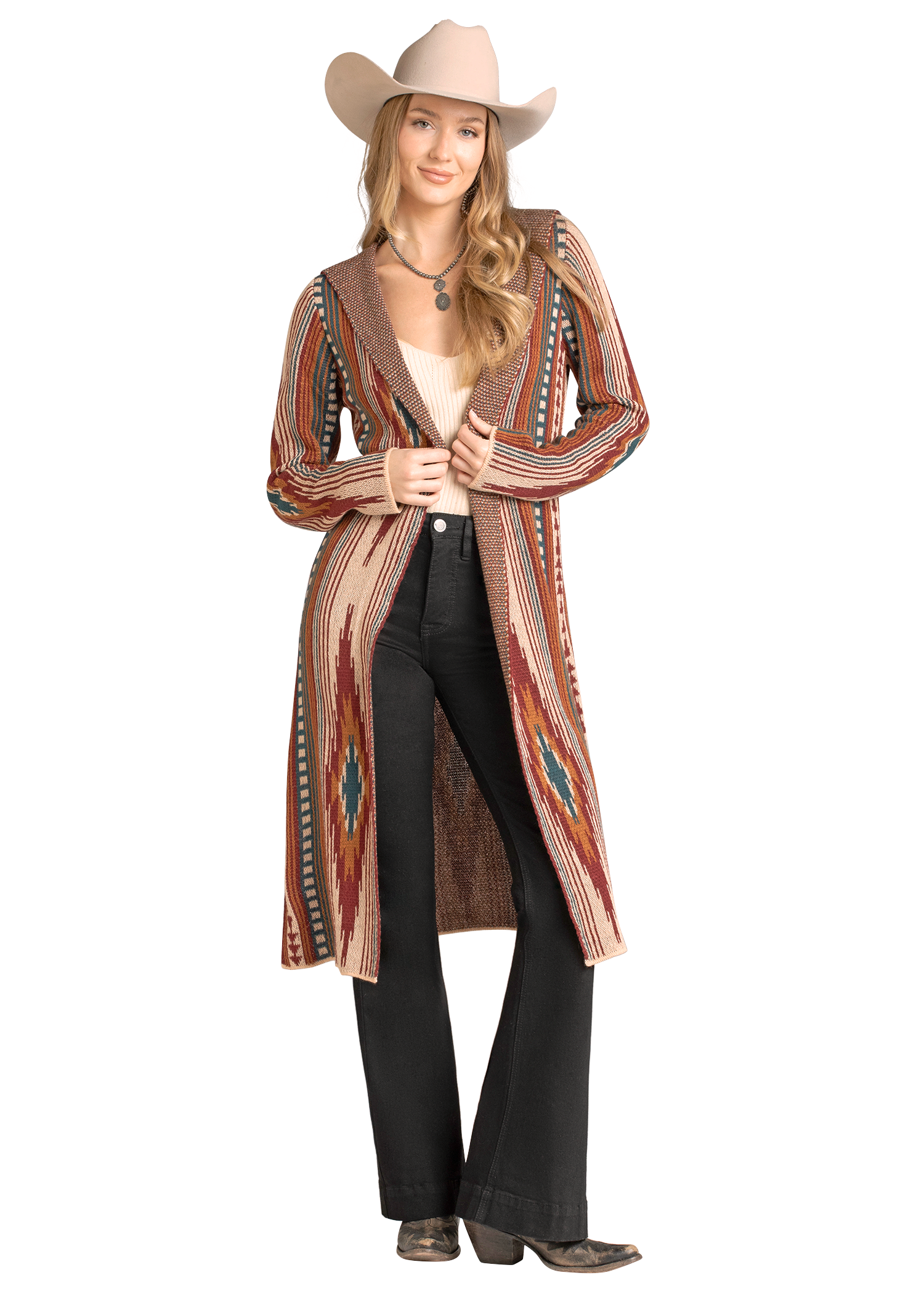 Women's Aztec Hooded Knit Duster | Rock & Roll Denim