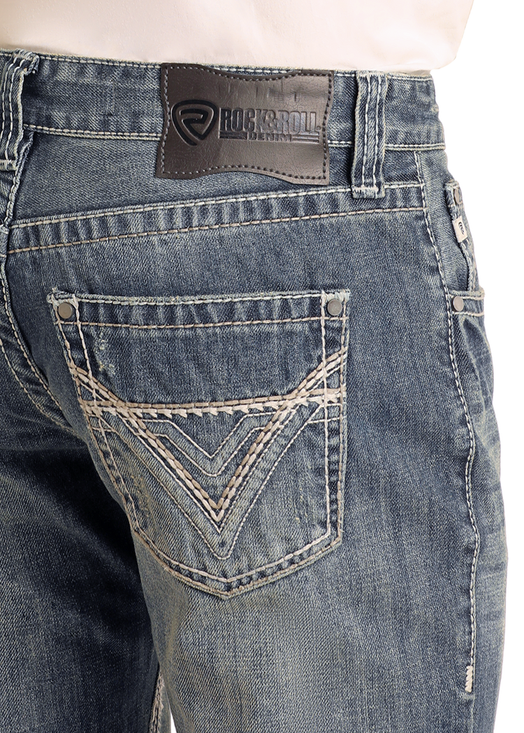 Men's Regular Fit Ivory Top-Stitching Bootcut Jeans | Rock & Roll Denim