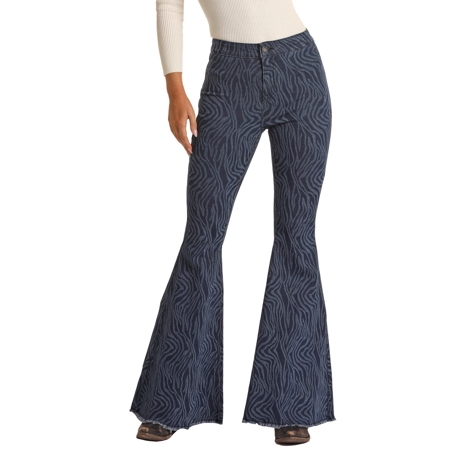 Womens Zebra High Rise Bell Bottom Jeans Rock And Roll Denim