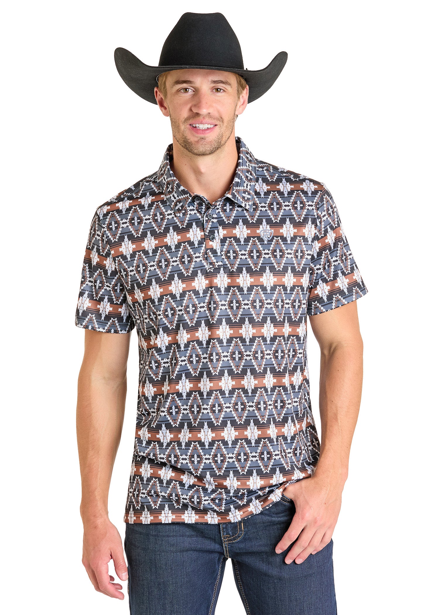 Men's Black & Brown Aztec Polo | Rock & Roll Denim
