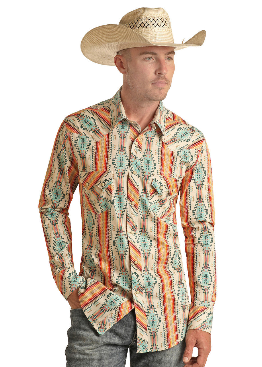 Men's Razor Aztec Long Sleeve Snap Shirt | Rock & Roll Denim