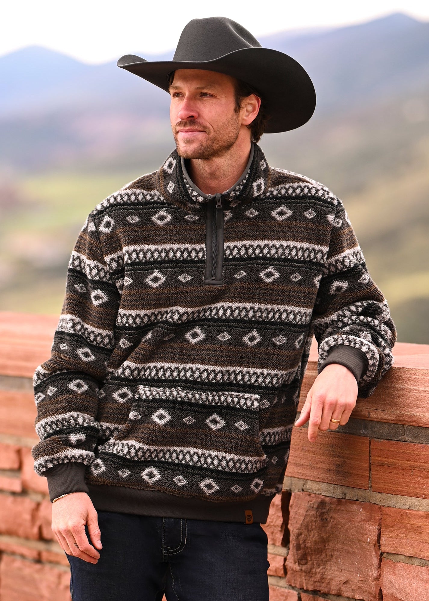 Men's Chocolate Aztec Print Fleece Pullover | Rock & Roll Denim
